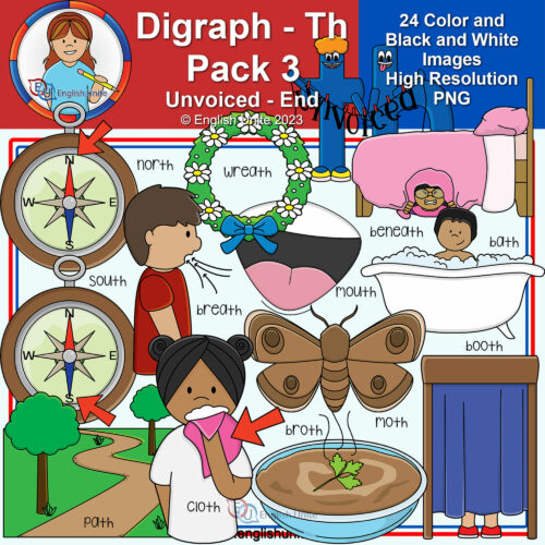 Clip Art - Digraph Th Pack 3 (Unvoiced - End) | Made By Teachers