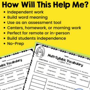 Multisyllabic Word Lists & Building Vocabulary Activities for 4th 5th ...