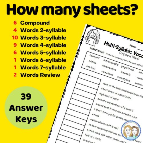 Multisyllabic Word Lists & Building Vocabulary Activities for 4th 5th ...