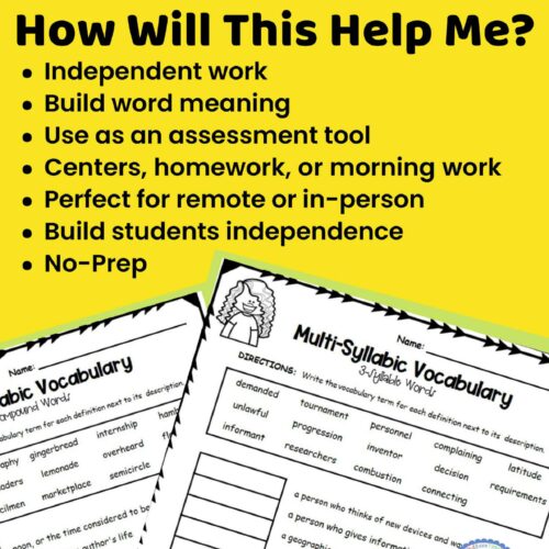 Multisyllabic Word Lists & Building Vocabulary Activities for 4th 5th ...
