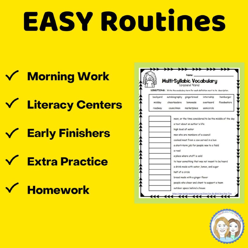 Multisyllabic Word Lists & Building Vocabulary Activities for 4th 5th ...