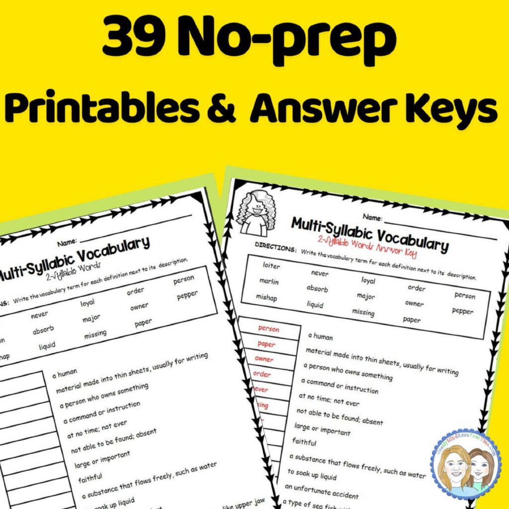 Multisyllabic Word Lists & Building Vocabulary Activities for 4th 5th ...