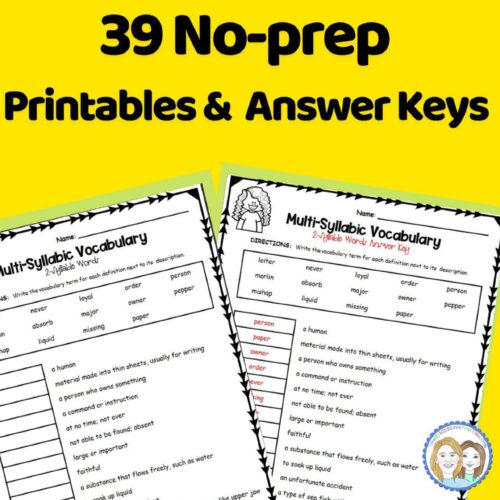 Multisyllabic Word Lists & Building Vocabulary Activities for 4th 5th ...
