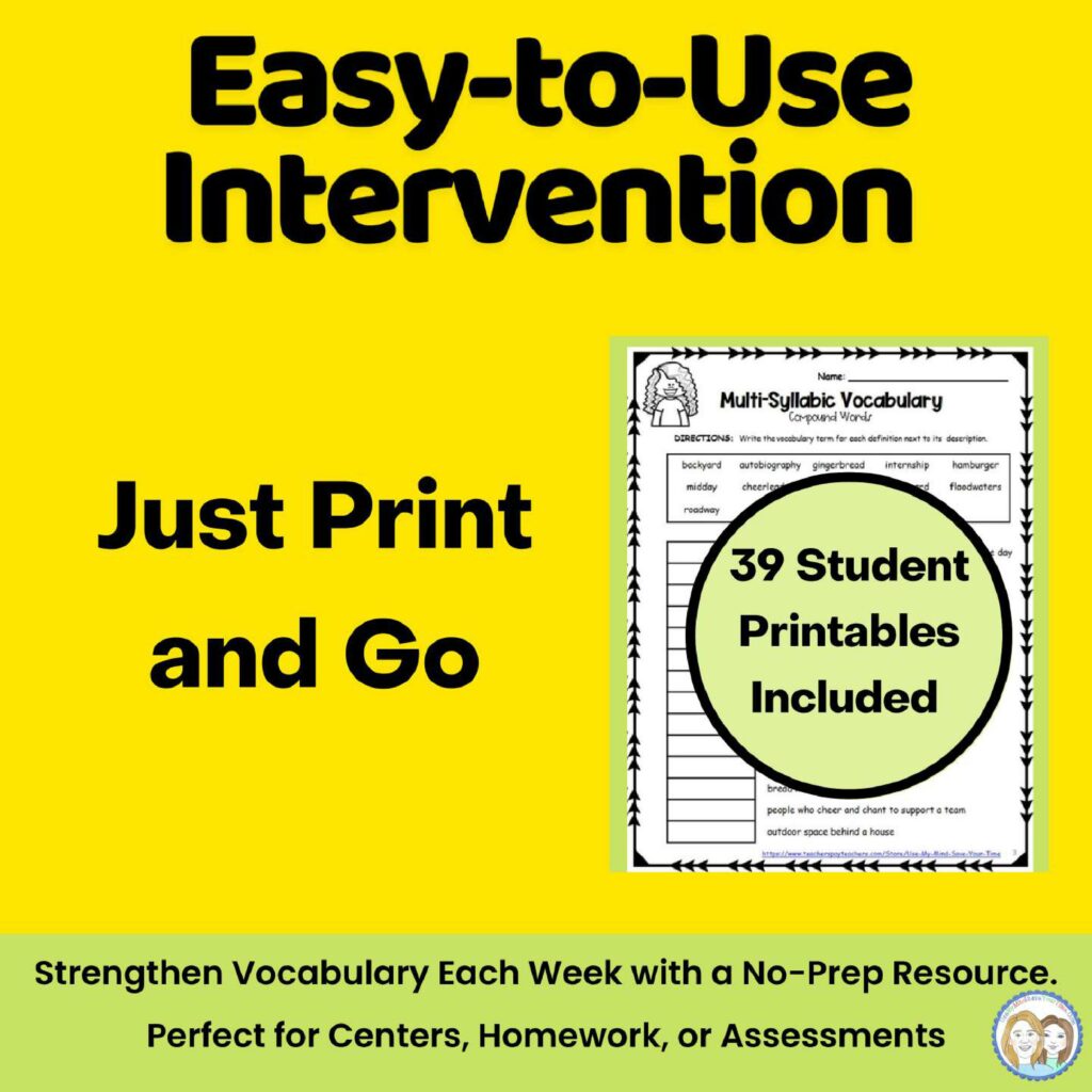 Multisyllabic Word Lists & Building Vocabulary Activities for 4th 5th ...