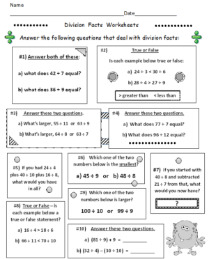 Division Facts Worksheets PLUS Division Facts Word Search (2 Items ...