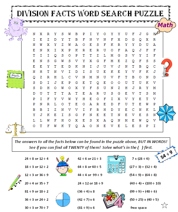 Division Facts Worksheets PLUS Division Facts Word Search (2 Items ...