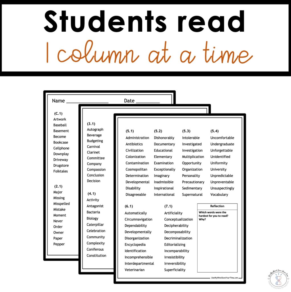 Multisyllabic Word Lists - Progress Monitoring - Baseline Decoding ...