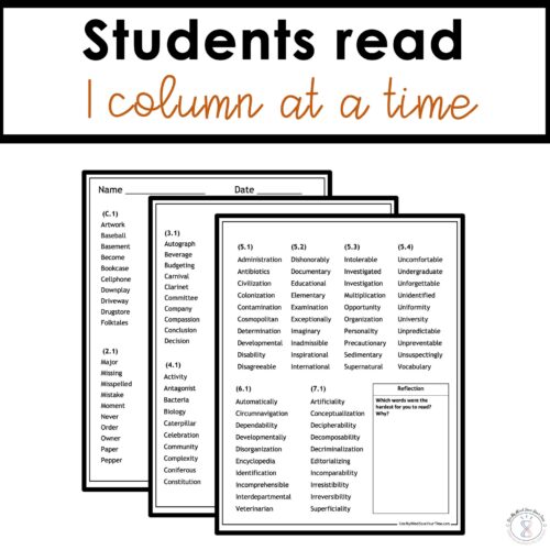 Multisyllabic Word Lists - Progress Monitoring - Baseline Decoding ...