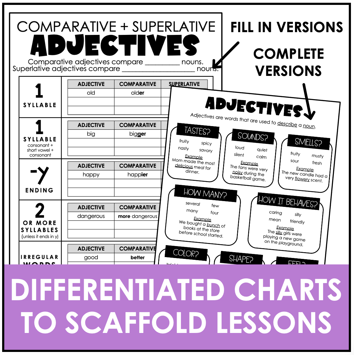 Adjectives Interactive Charts or Notes | Comparative and Superlative ...