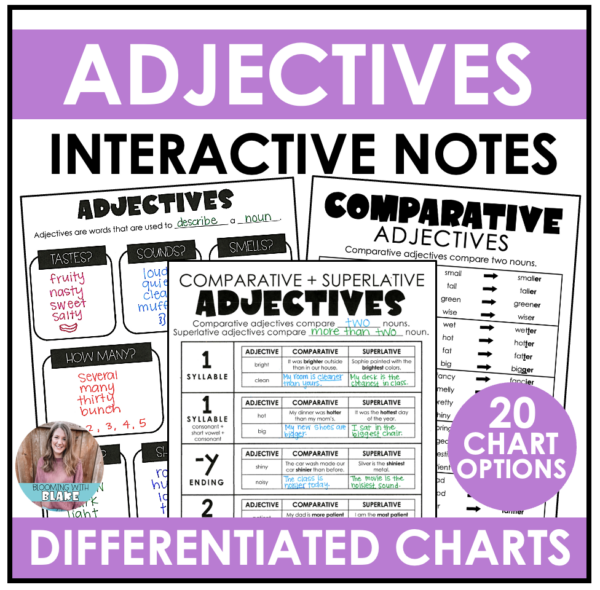 Adjectives Interactive Charts or Notes | Comparative and Superlative ...
