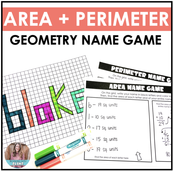 Area and Perimeter Activity | Hands-On Math Centers | Measure Your Name ...