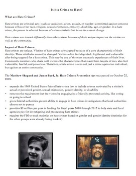 Is it a Crime to Hate? (Hate Crime Discussion Handout) | Made By Teachers