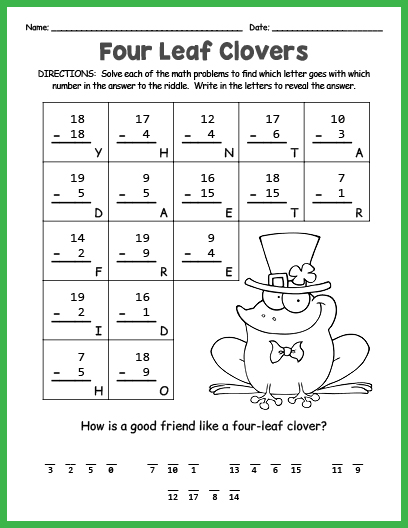 Secret Message St. Patrick's Day Math Riddle Worksheets | Made By Teachers