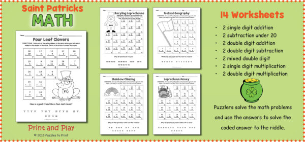 Secret Message St. Patrick's Day Math Riddle Worksheets | Made By Teachers