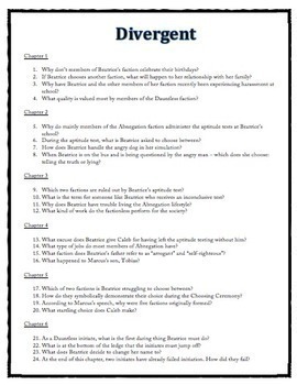Divergent by Veronica Roth: Reading Comprehension Questions | Made By ...