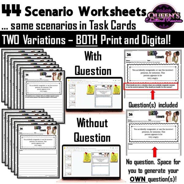LGBTQ Scenario Task Cards and Worksheets, LGBTQ Problem Solving Scenarios | Made By Teachers