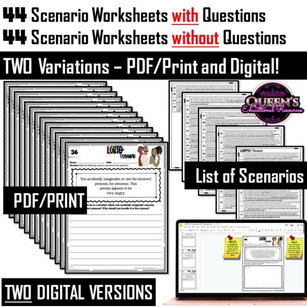 LGBTQ Scenario Task Cards and Worksheets, LGBTQ Problem Solving ...