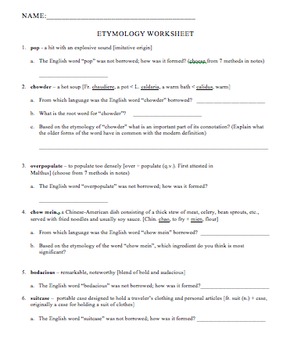 Etymology Worksheet | Made By Teachers