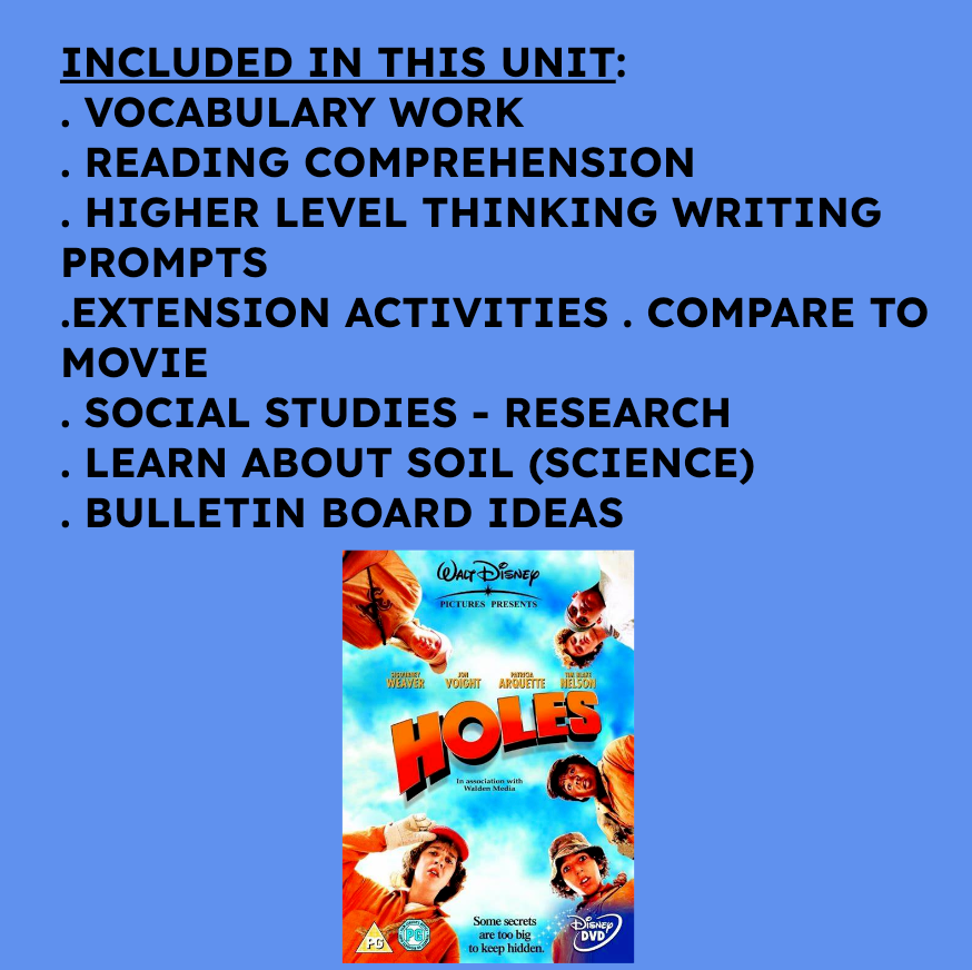 HOLES READING LESSONS NOVEL STUDY & INTERDISCIPLINARY ACTIVITY UNIT ...