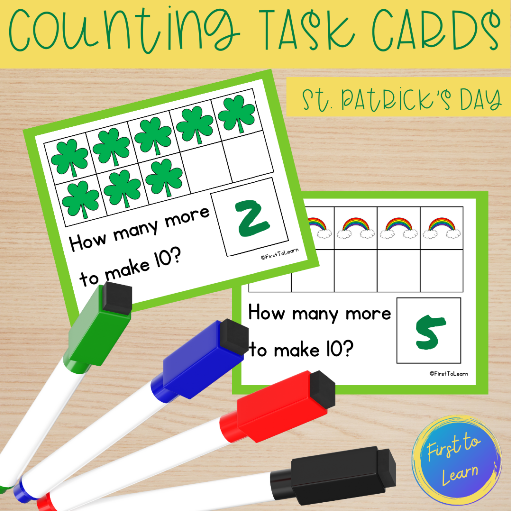 Ten Frame Task Cards St. Patrick's Day How Many More to Make 10? | Made ...