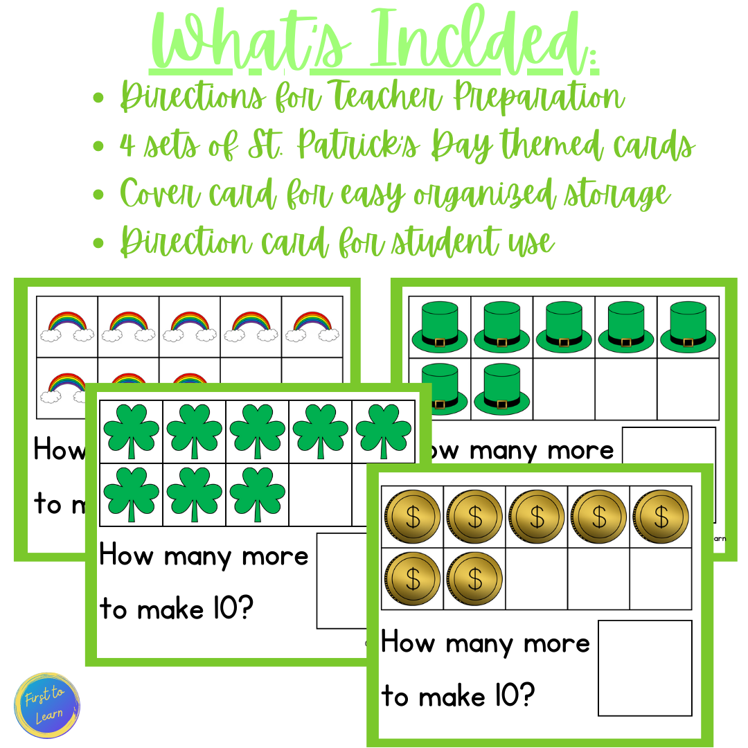 Ten Frame Task Cards St. Patrick's Day How Many More to Make 10? | Made ...