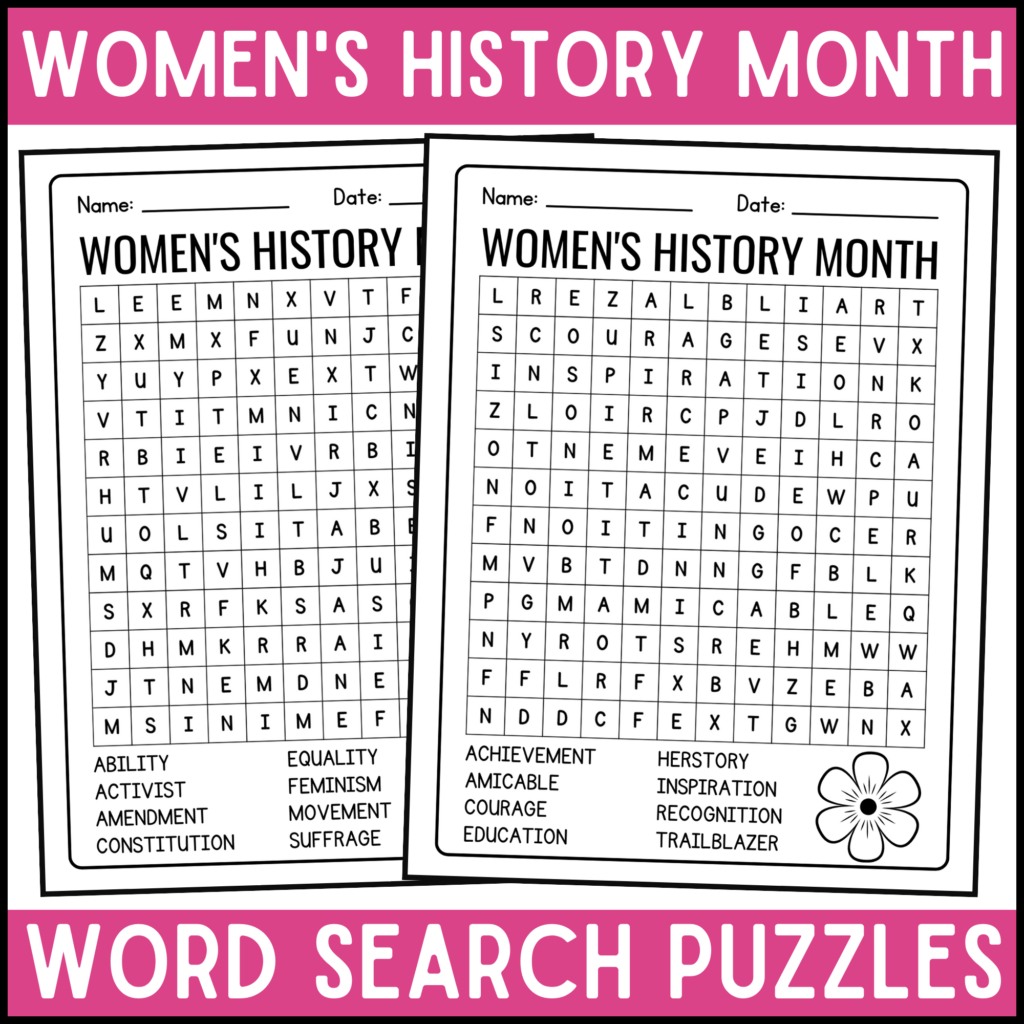 Women's History Month Word Search Puzzles | Women's History Month ...