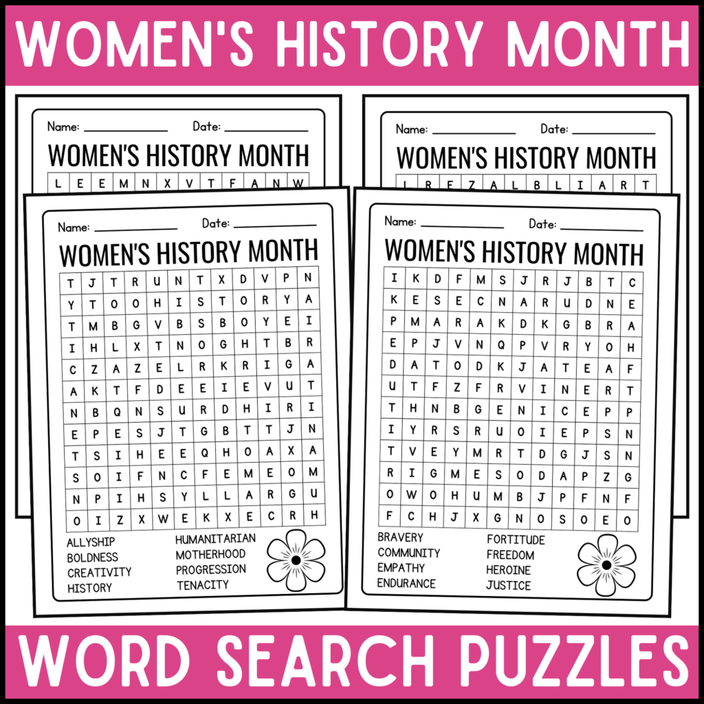 Women's History Month Word Search Puzzles | Women's History Month ...
