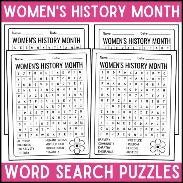 Women's History Month Word Search Puzzles | Women's History Month ...