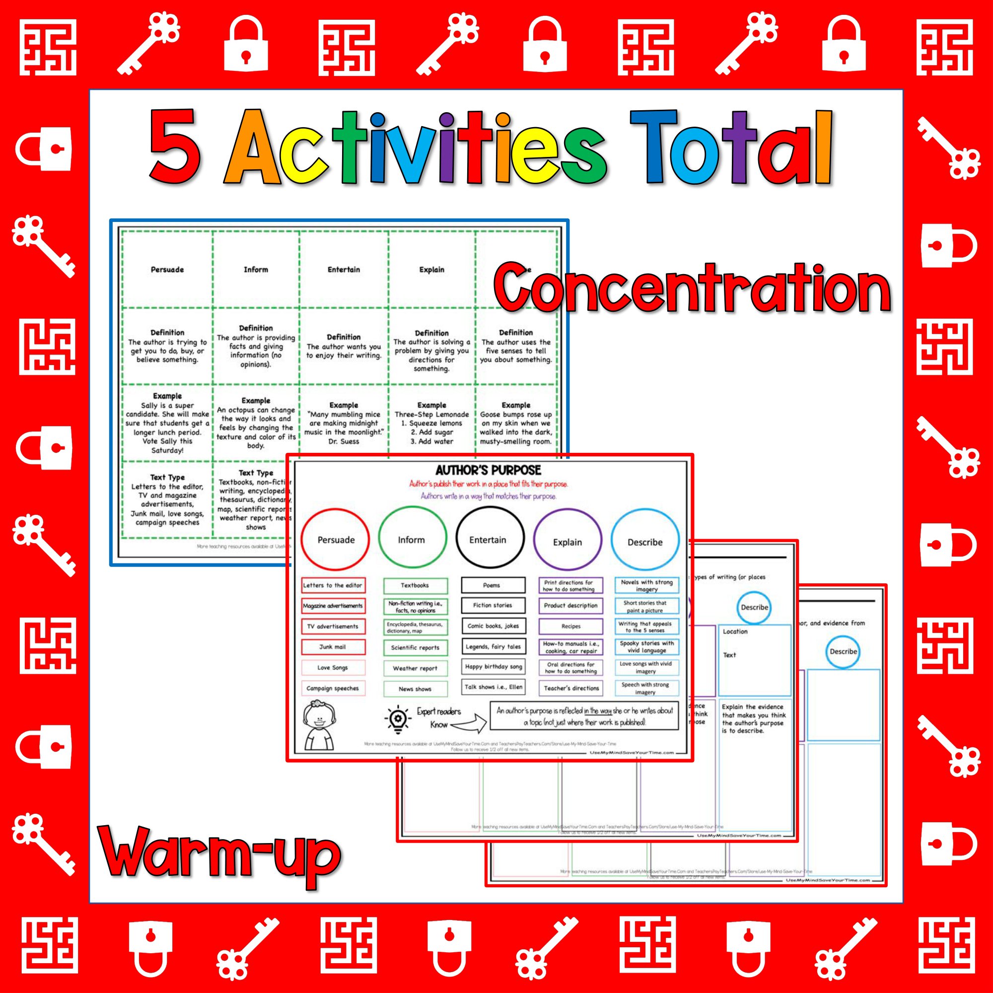 Author's Purpose Worksheets and Activities | 360 Digital Escape Room ...