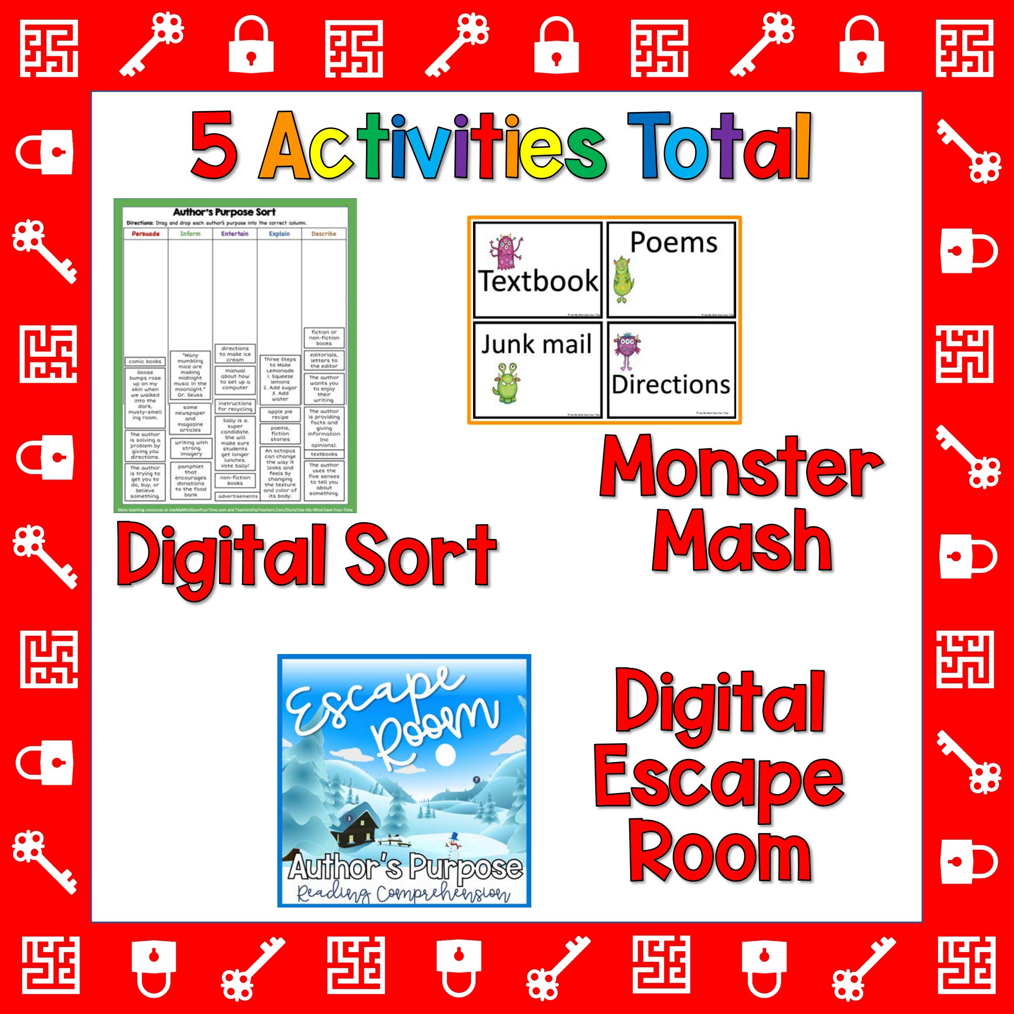 Author's Purpose Worksheets and Activities | 360 Digital Escape Room ...