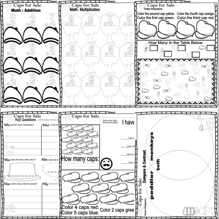 Caps for Sale Book Companion Reading Comprehension Worksheets | Made By ...