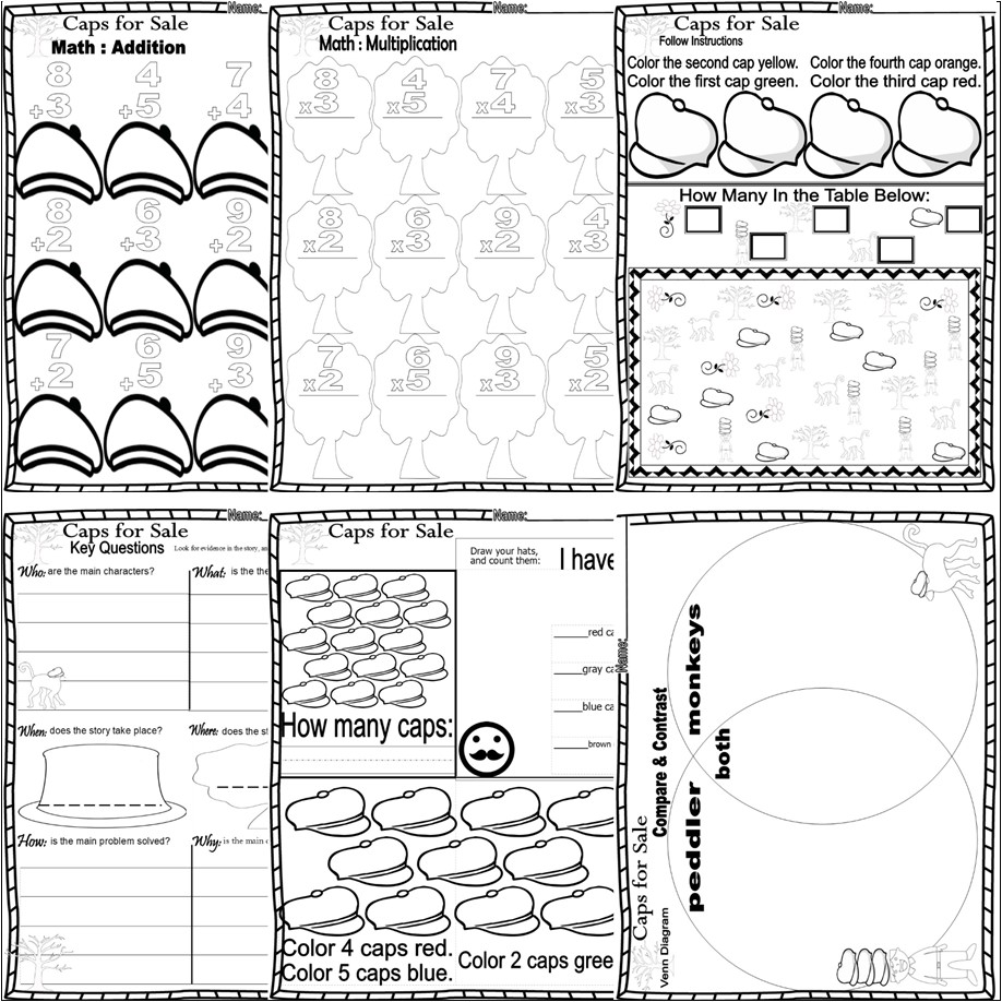 Caps for Sale Book Companion Reading Comprehension Worksheets | Made By ...