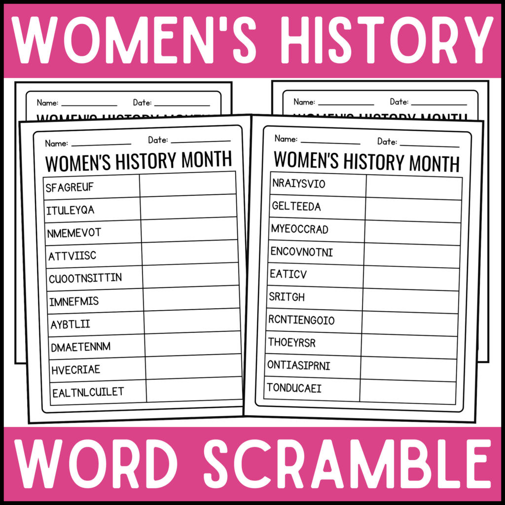 Women's History Month Word Scramble Puzzles | Women's History Month ...