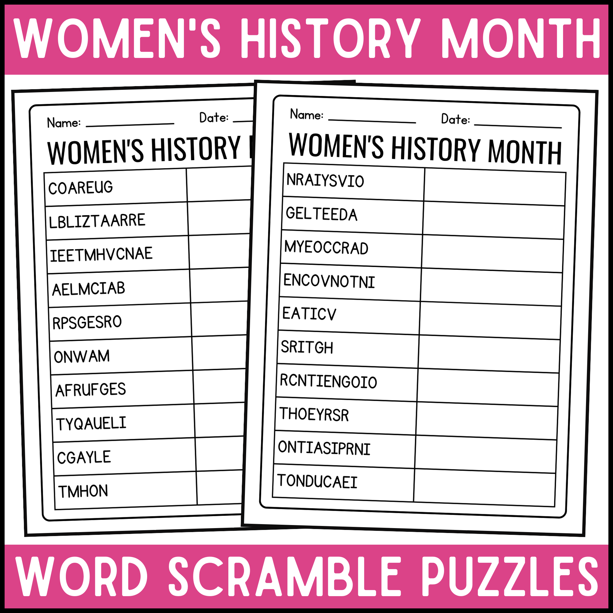 Women's History Month Word Scramble Puzzles | Women's History Month ...