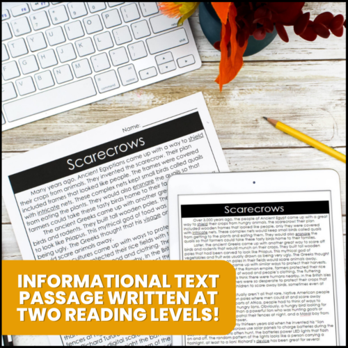Fall Scarecrow Differentiated Reading Comprehension Passage and ...
