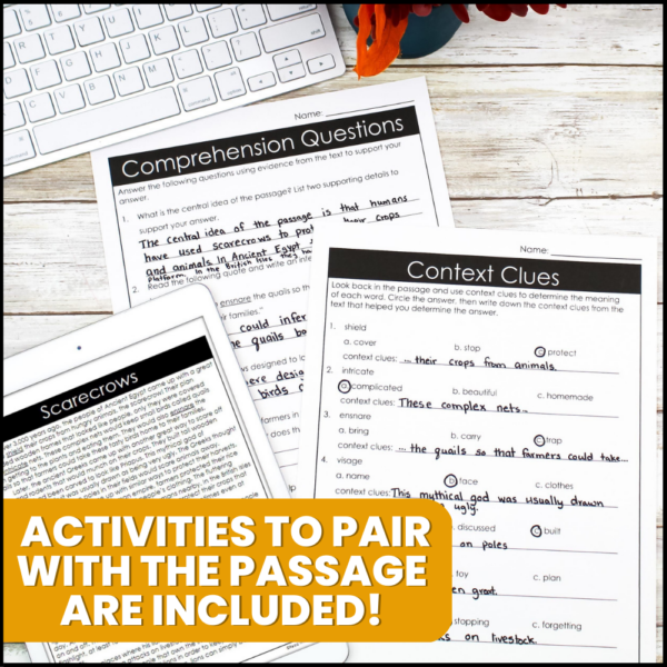 Fall Scarecrow Differentiated Reading Comprehension Passage and ...