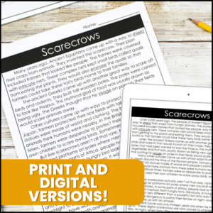 Fall Scarecrow Differentiated Reading Comprehension Passage and ...