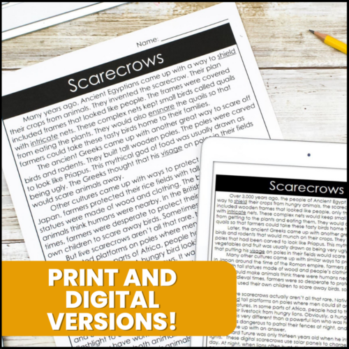 Fall Scarecrow Differentiated Reading Comprehension Passage and ...