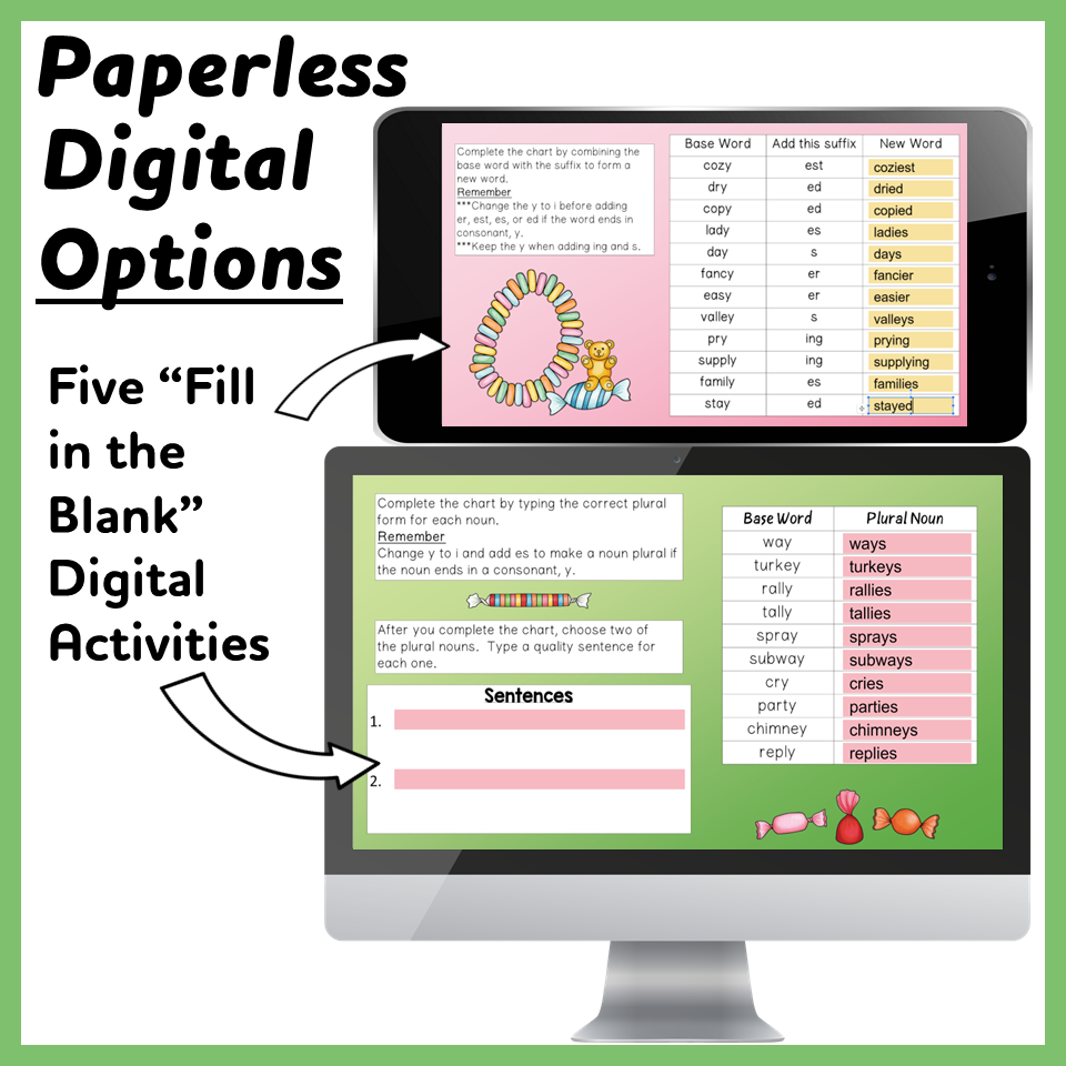 Spelling Practice - y to i Rule Bundle - Worksheets, Games, Print ...