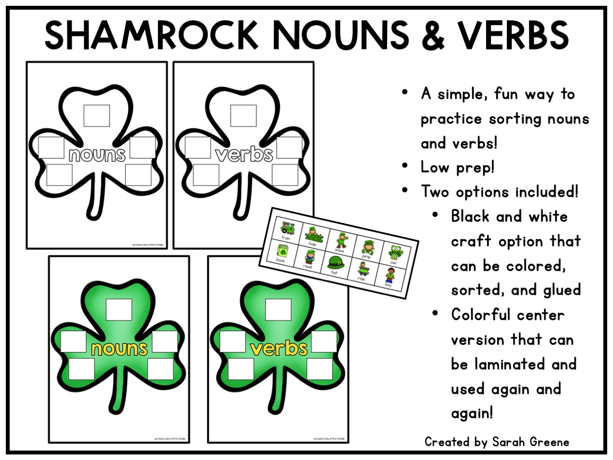 St. Patrick's Day Nouns & Verbs Sort (Craft or Center) | Made By Teachers