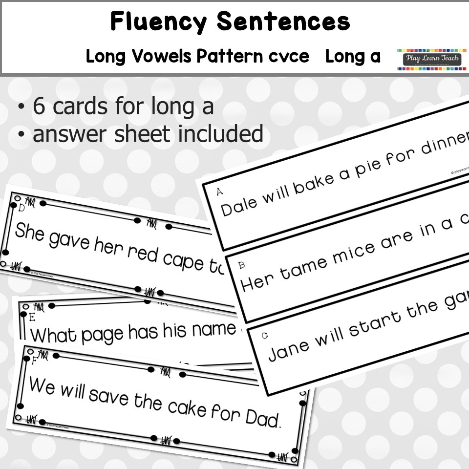 Reading Fluency Sentences Long A CVCe | FREE | Made By Teachers