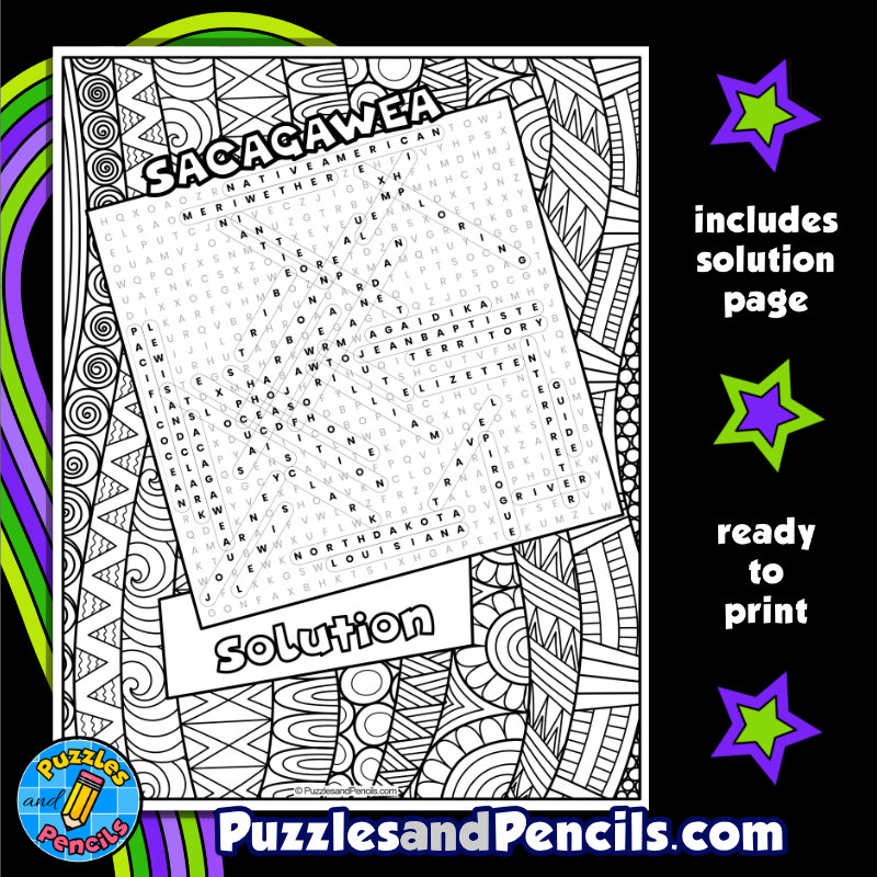 Sacagawea Word Search Puzzle with Coloring | Women in History ...