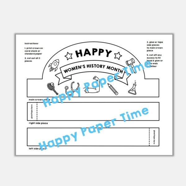 Women's History Month Paper Crown Printable Coloring Craft Activity ...