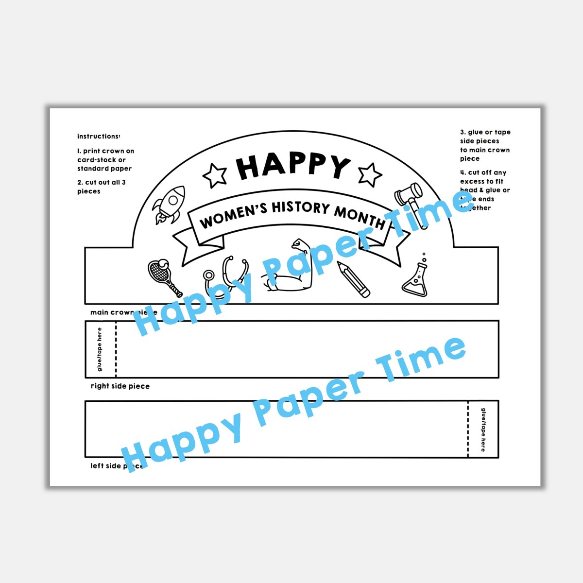 Women's History Month Paper Crown Printable Coloring Craft Activity ...