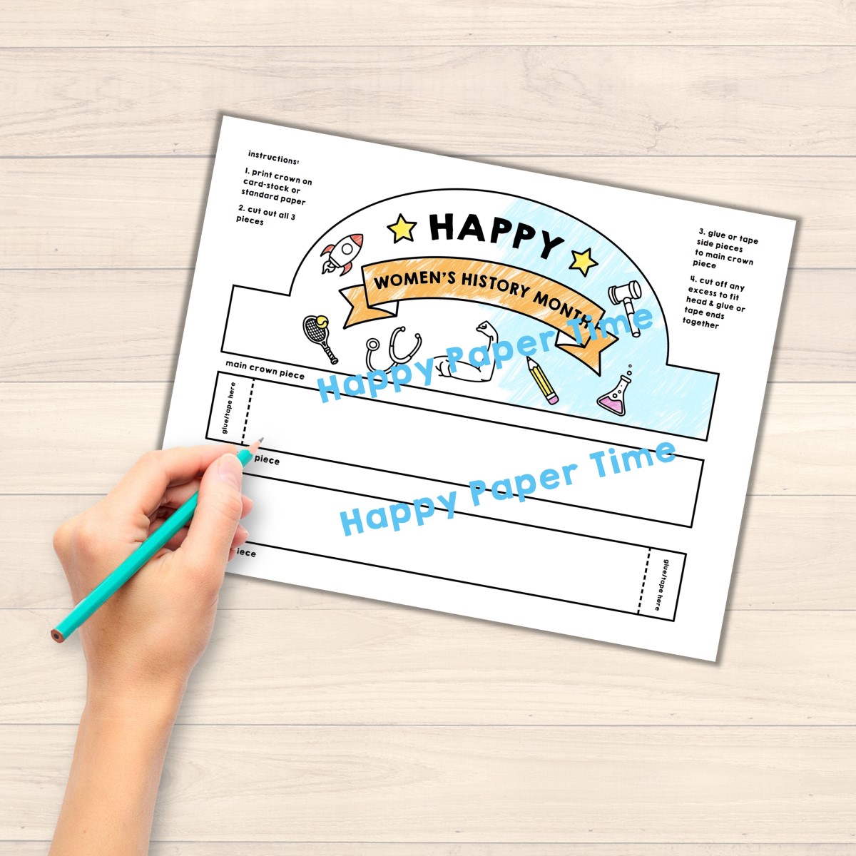 Women's History Month Paper Crown Printable Coloring Craft Activity ...