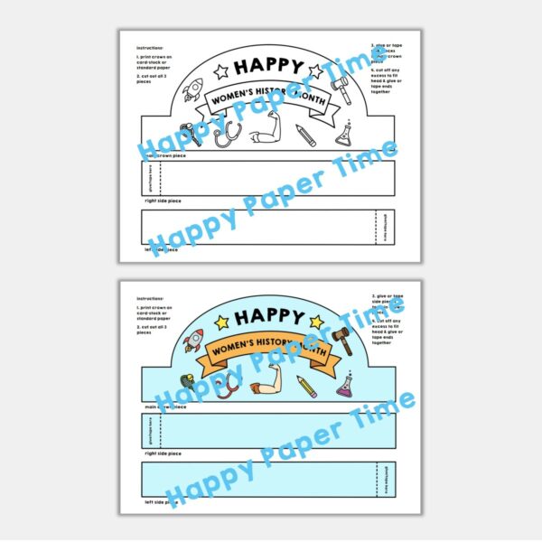 Women’s History Month Paper Crown Printable Coloring Craft Activity ...