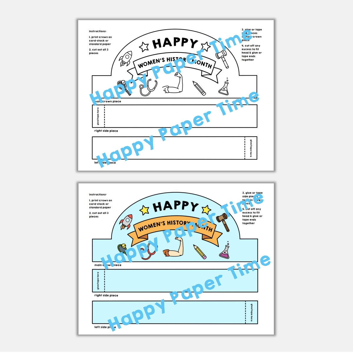 Women’s History Month Paper Crown Printable Coloring Craft Activity ...