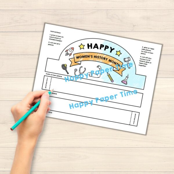 Women’s History Month Paper Crown Printable Coloring Craft Activity ...