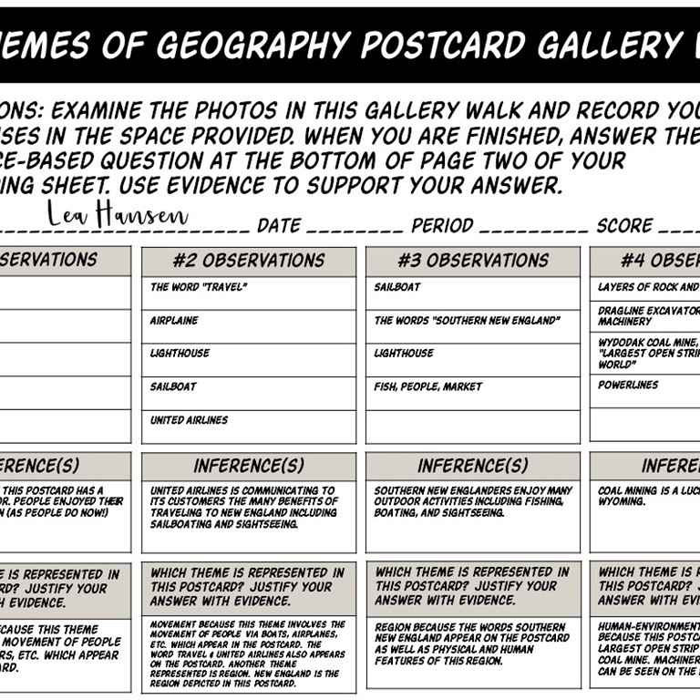 Five Themes of Geography Postcard Analysis Gallery Walk | Made By Teachers