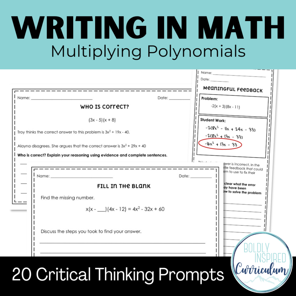 Multiplying Polynomials Writing in Math Prompts | Made By Teachers